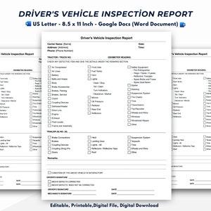 Driver's Vehicle Inspection Report Template, Detailed Driver's Vehicle ...
