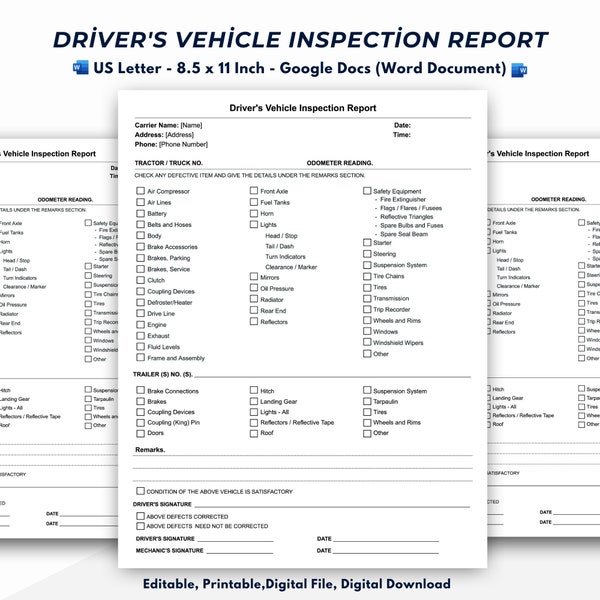 Printable Vehicle Inspection Report - Etsy