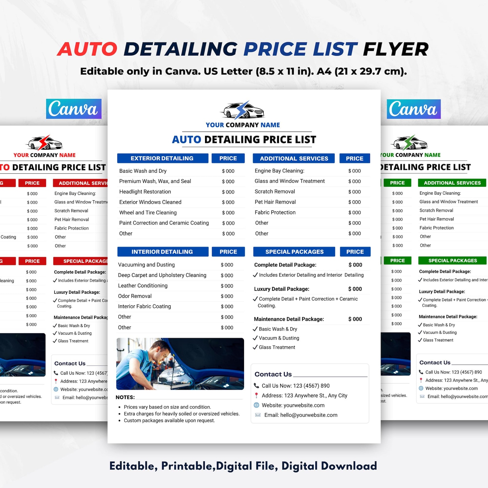 Auto Detailing Price List Flyer, Mobile Car Service Template - Etsy