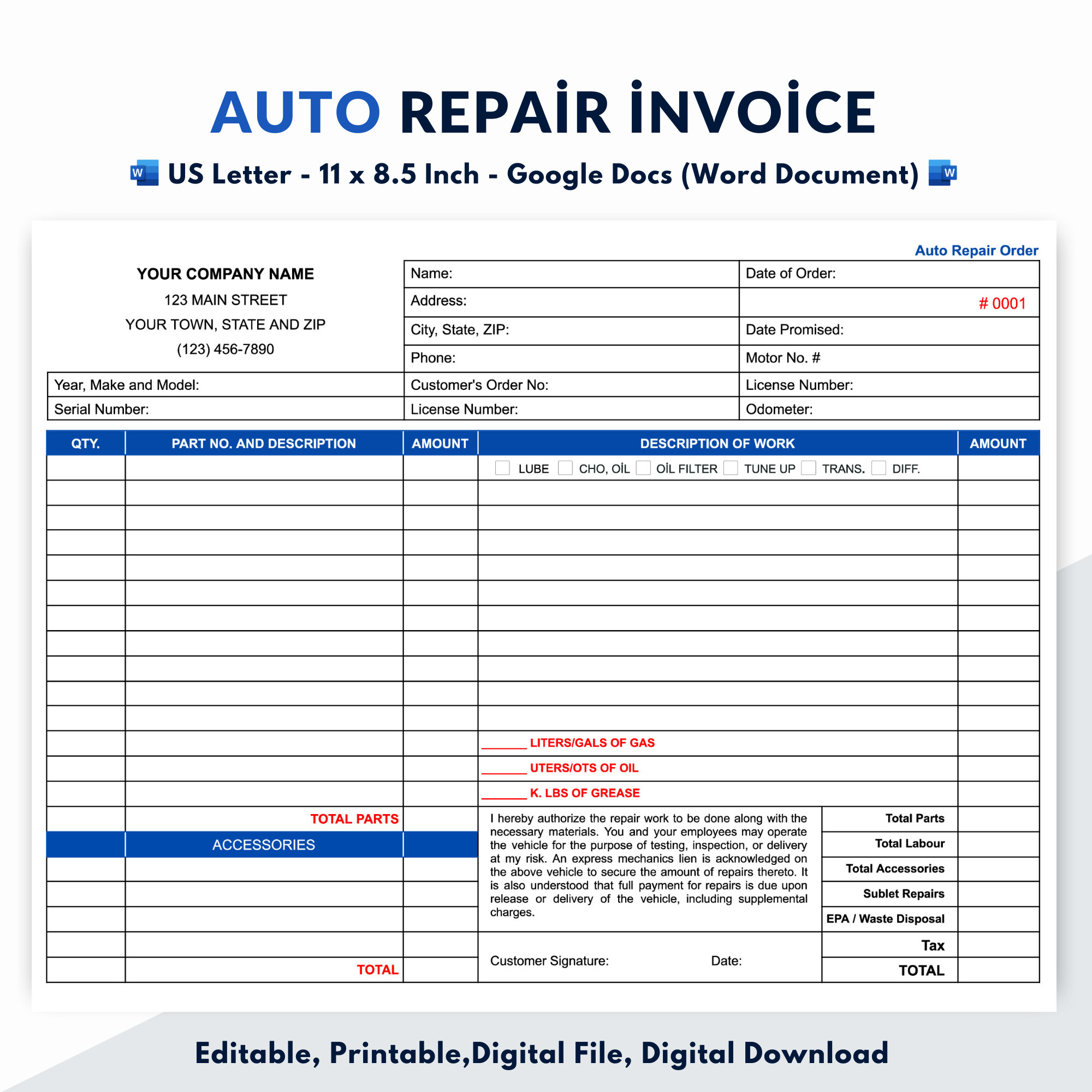 Auto Repair Invoice Template, Automotive Service Invoice Template - Etsy Auto Repair Invoice Template, Automotive Service Invoice Template - Etsy