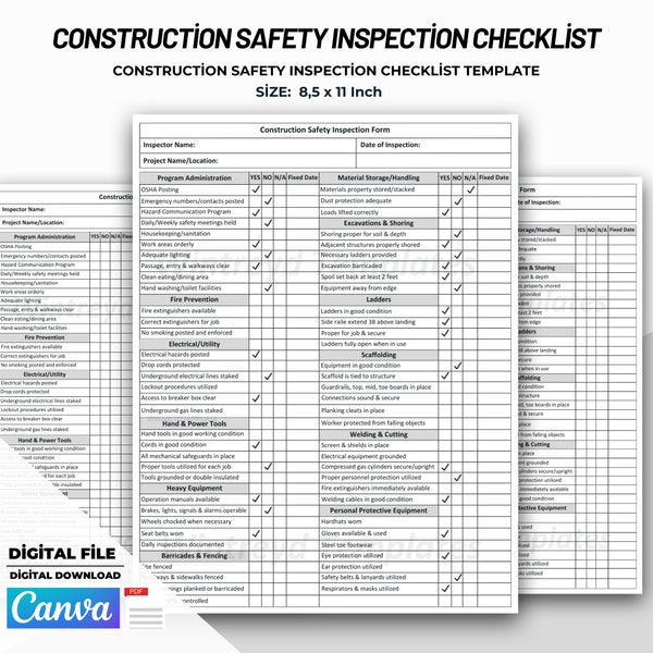 Construction Safety Inspection Form - Etsy
