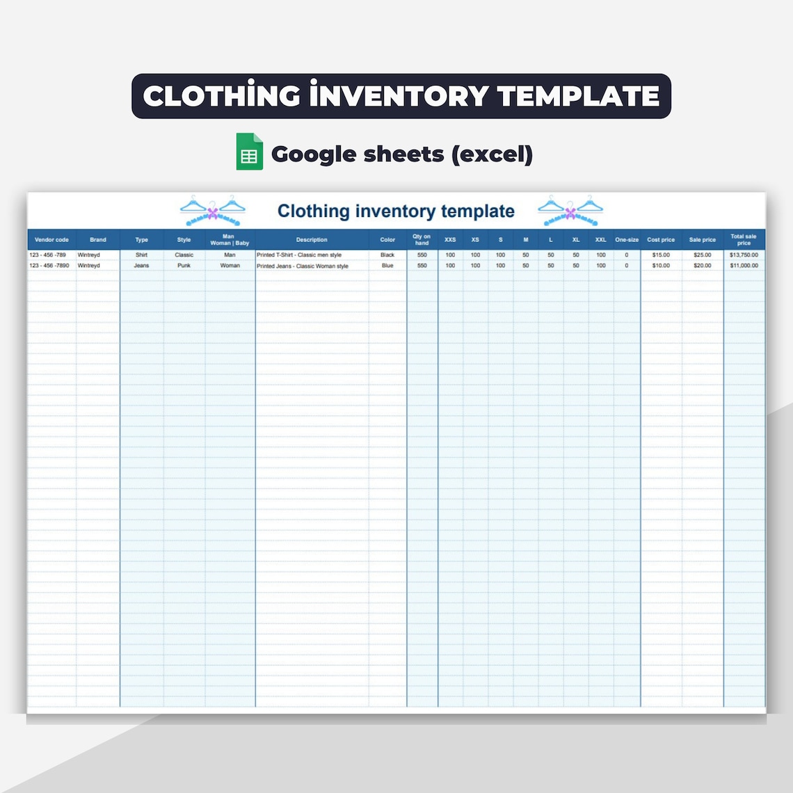 Clothing Inventory Template, Clothing Store Inventory Templates, Google ...
