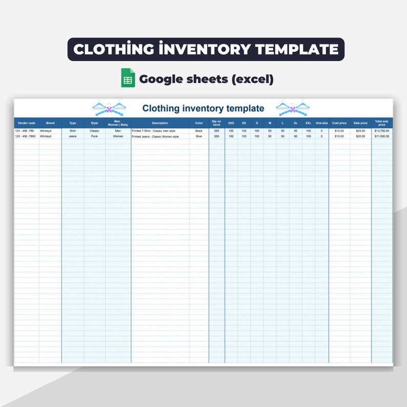 Clothing Inventory Template: Google Sheets (excel) - Etsy