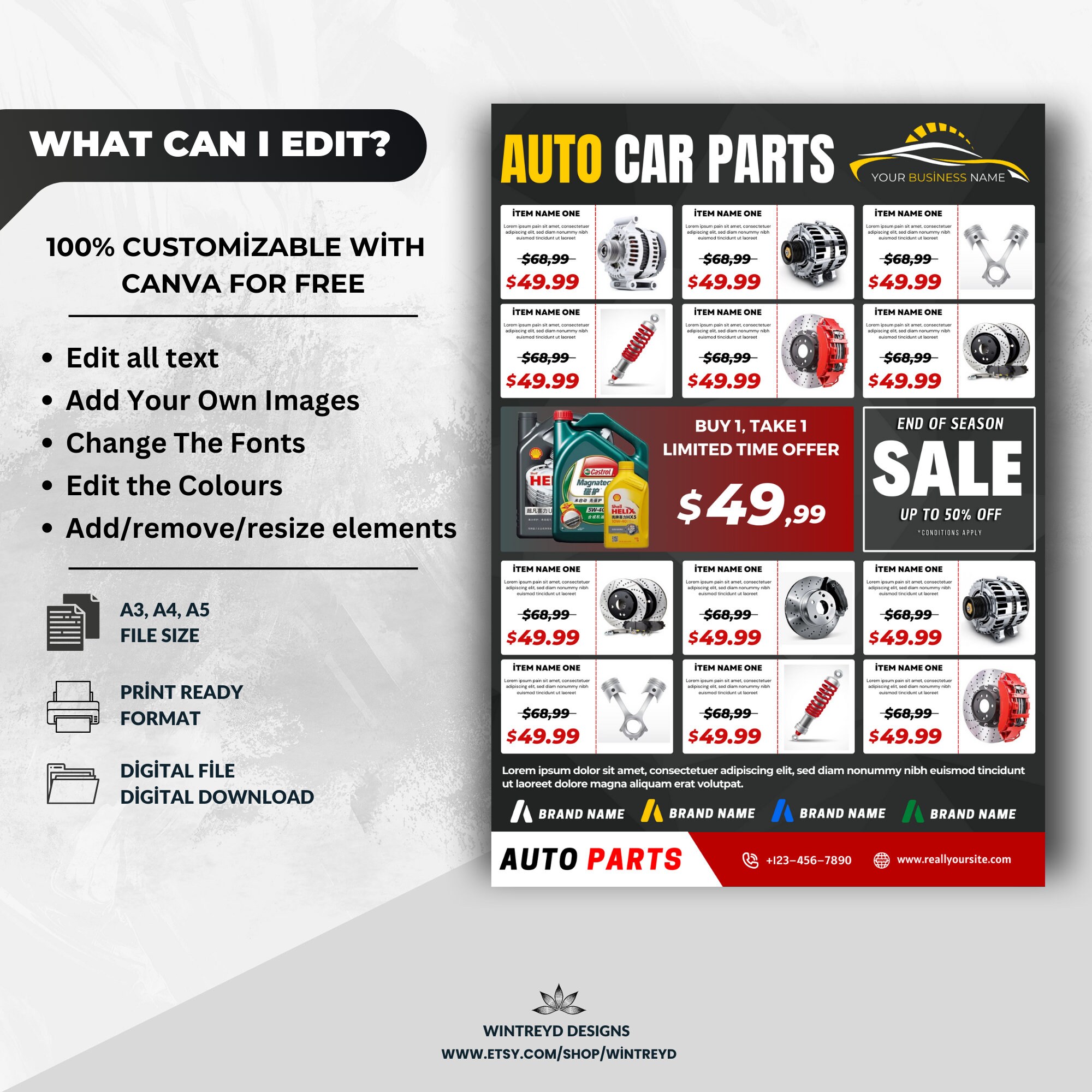 Auto Parts Flyer Template: Car Accessories Promotion (canva, A4 ...