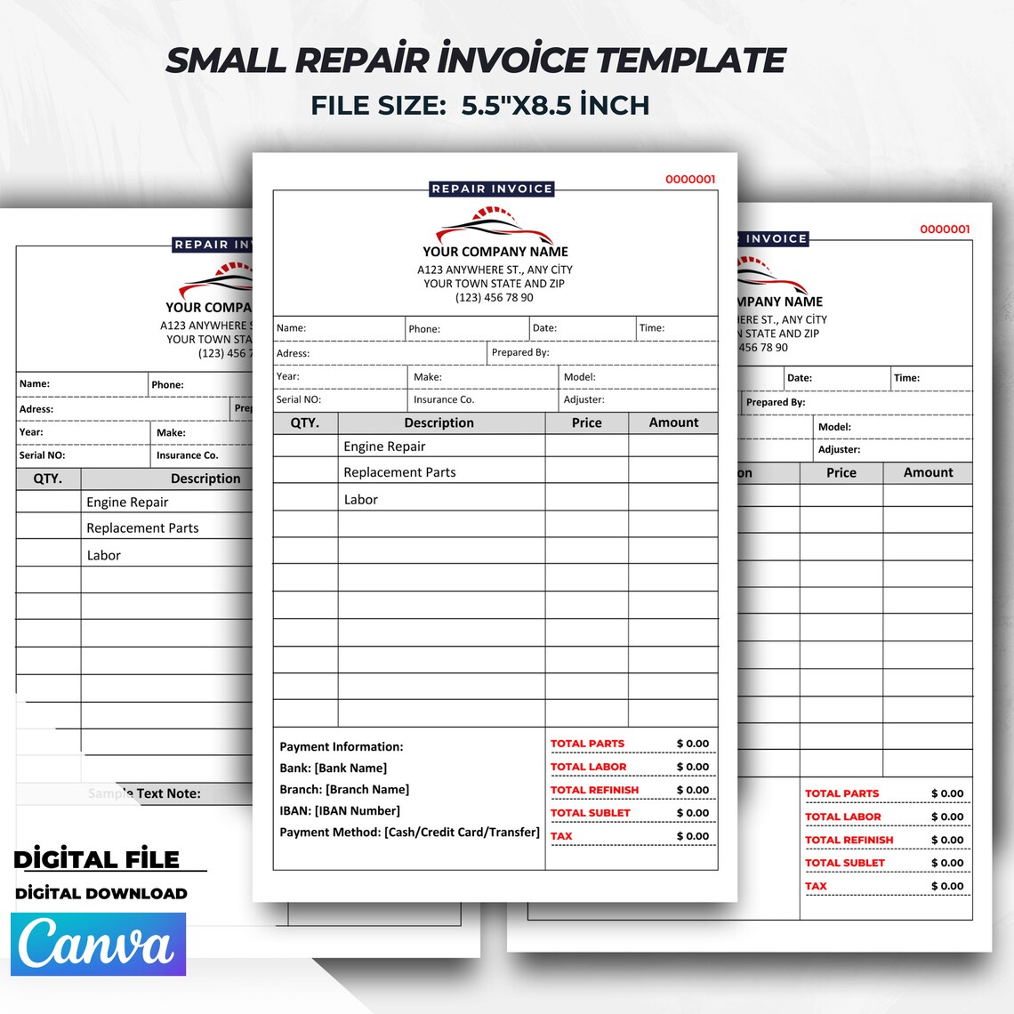 Small Repair Invoice Template , Google Docs (word Document) - Etsy