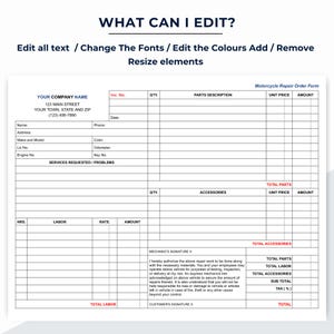 Motorcycle Repair Order Form Template (google Docs, US Letter) (digital ...