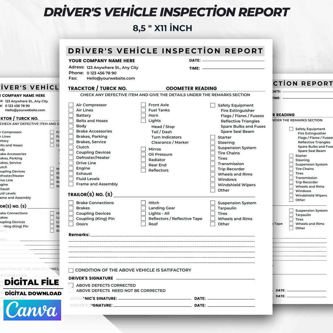 Driver's Vehicle Inspection Report Template, Detailed Driver's Vehicle ...
