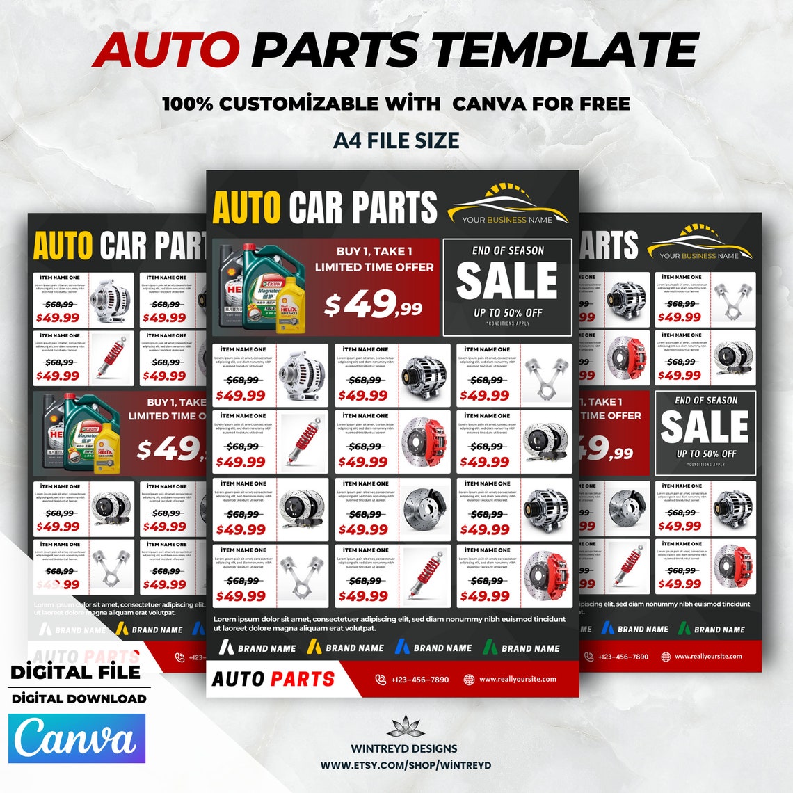 Auto Parts Flyer Template: Car Accessories Promotion (canva, A4 ...