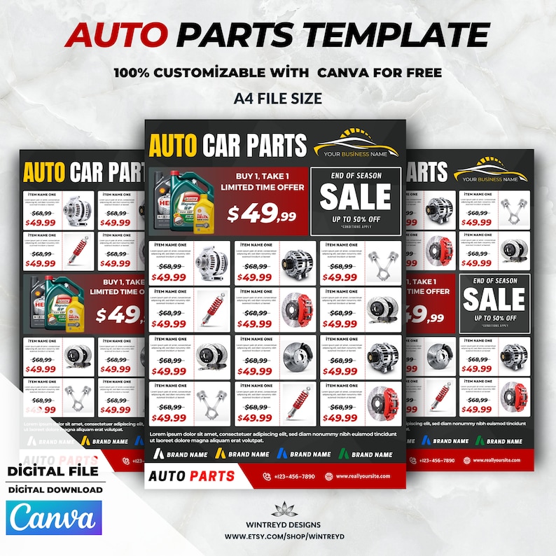 Auto Parts Flyer Template: Car Accessories Promotion (canva, A4 ...