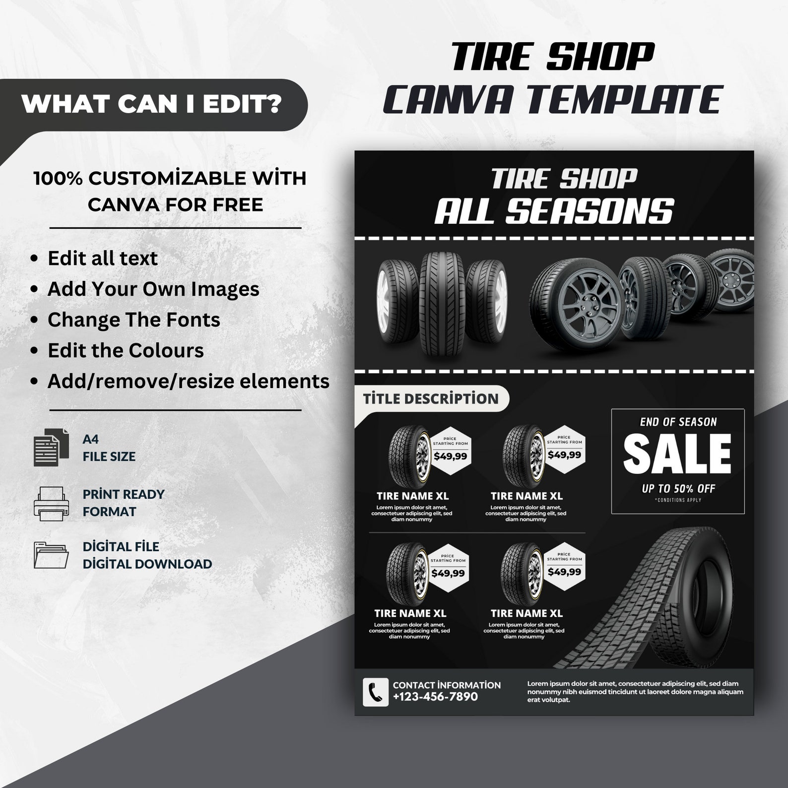 Tire Sale Flyer Template, Canva Tire Shop Flyer, Tire Service Center ...