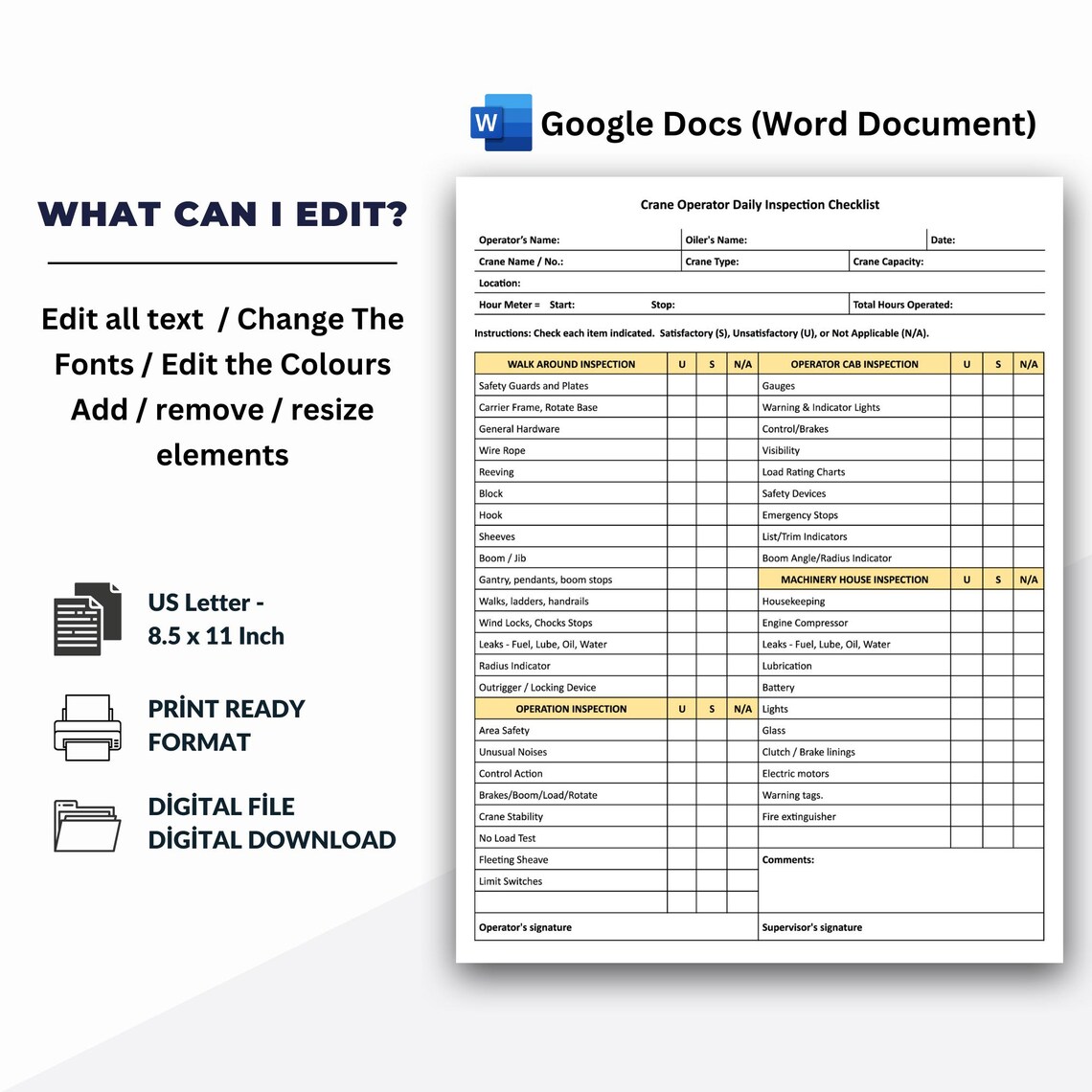 Mobile Crane Daily Inspection Checklist (printable PDF & Google Docs ...