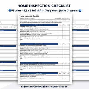 Home Inspection Checklist Template, Google Docs (word Document) - Etsy