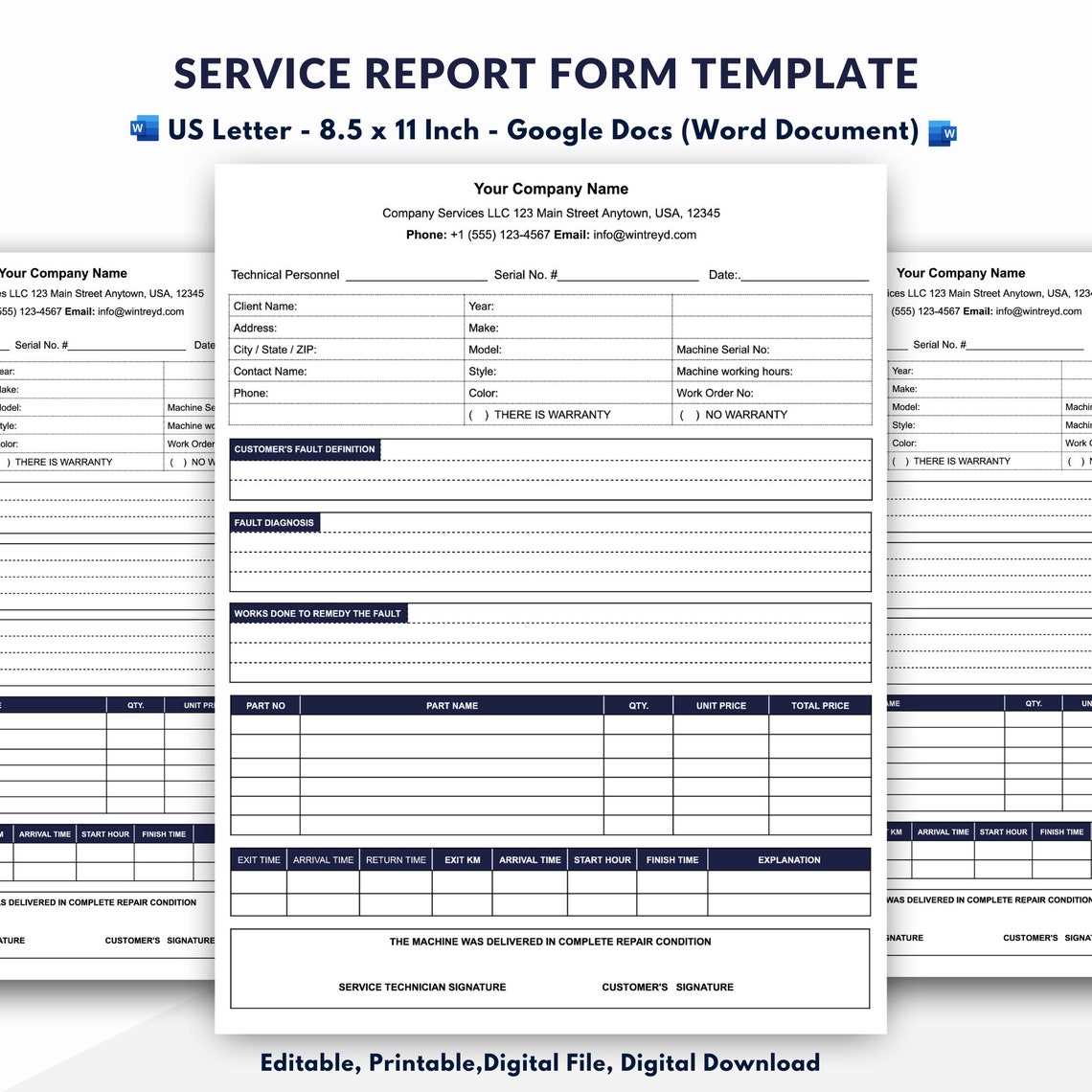 Service Report Form Template: US Letter, Google Docs (digital Download ...