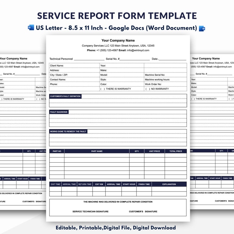 Service Report Form Template, Customer Service Report Form, Google Docs ...