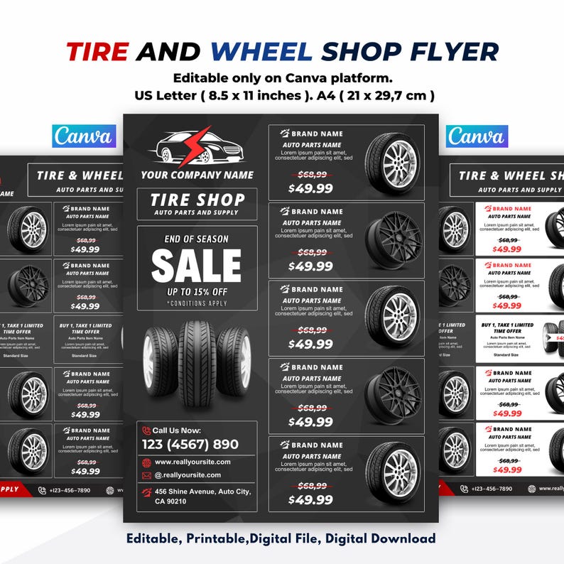 Tire & Wheel Shop Flyer Template: Auto Service (canva Editable, Digital ...