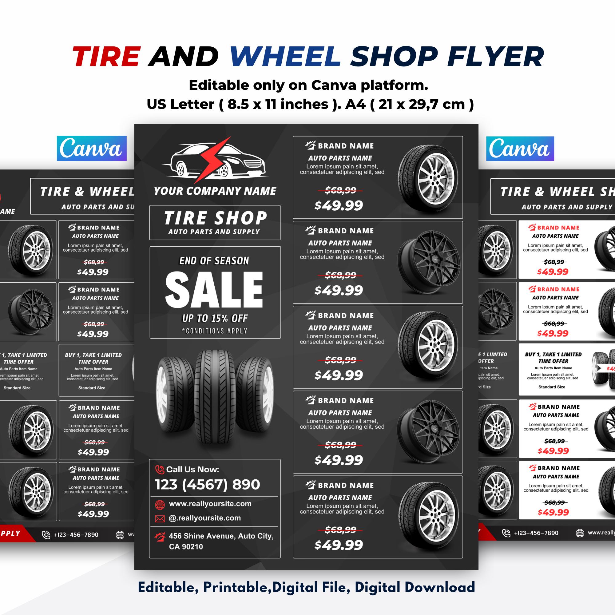 Tire and Wheel Shop Flyer Template, Editable & Printable Design, Tire ...