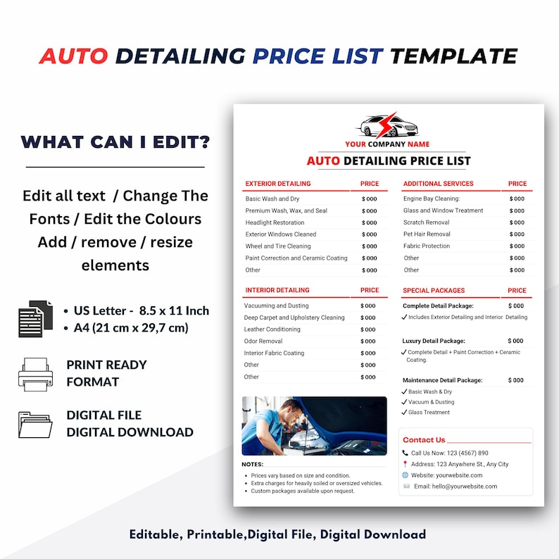 Auto Detailing Price List Flyer Template, Mobile Car Detailing Template ...
