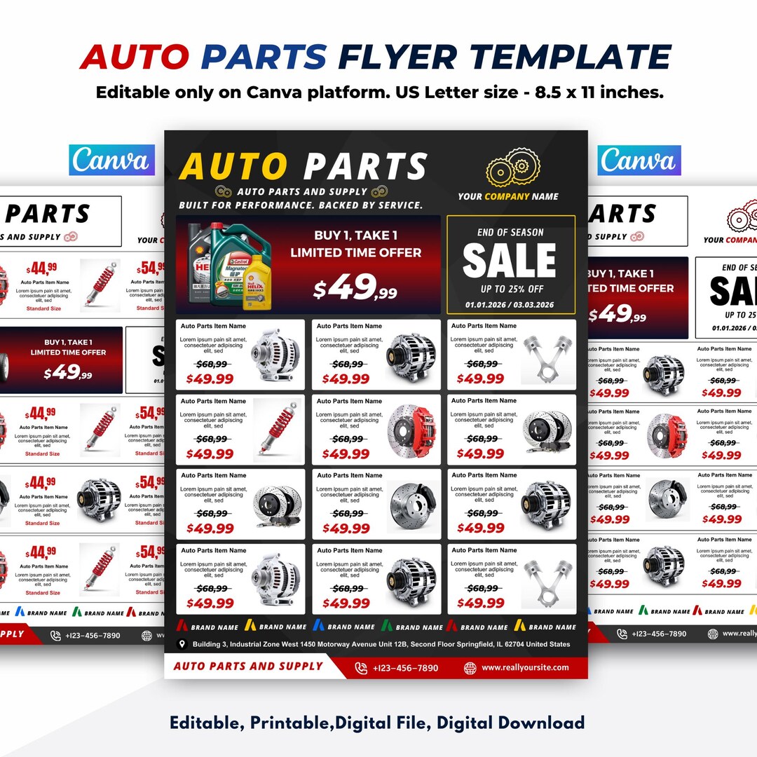 Auto Parts Flyer Template: Car Accessories Promotion (canva, A4 ...