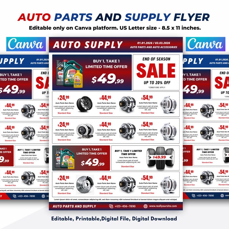 Auto Parts and Supply Flyer, Car Parts Flyer, Canva Template - Etsy