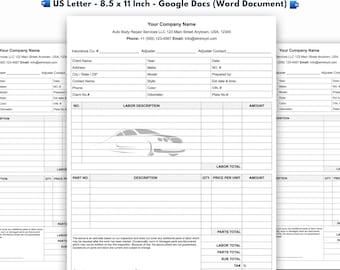 Auto Body Repair Estimate and Invoice Template, Google Docs (word ...