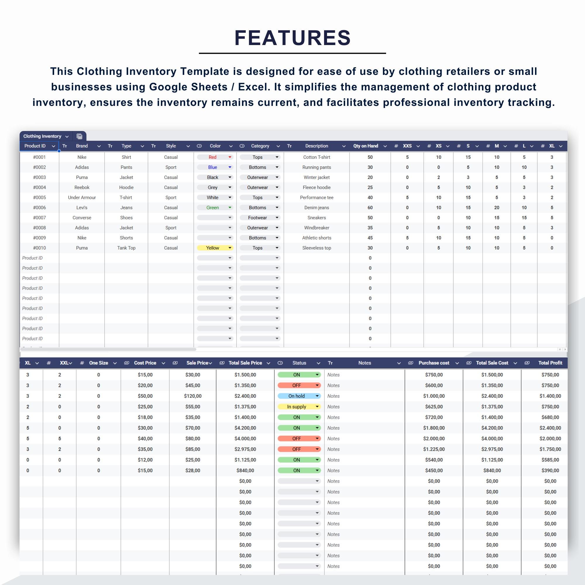 Clothing Inventory Template, Clothing Inventory Spreadsheet, Clothing ...