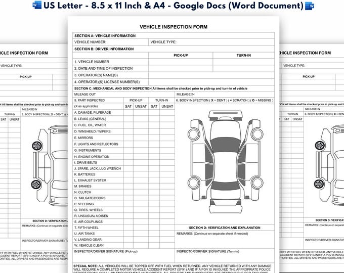 Vehicle Inspection Report Form Template, Editable & Printable, Google ...