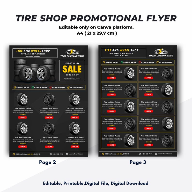 Tire Shop Promotional Flyer, Tire Service Center Flyer, Editable ...