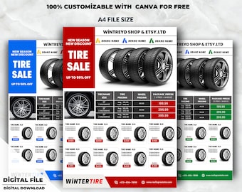Tire Sale Flyer Template, Canva Tire Shop Flyer, Tire Service Center ...