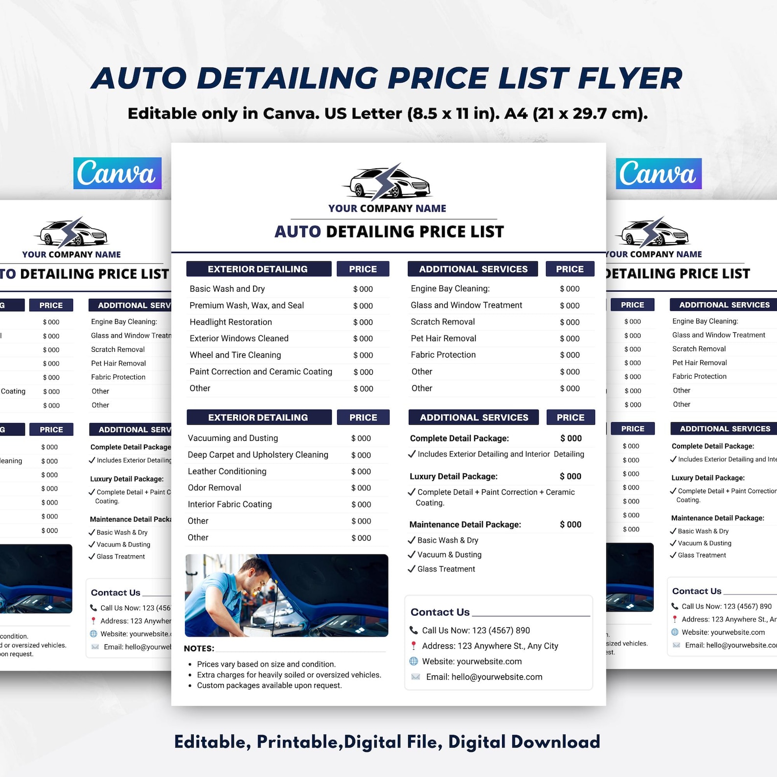 Auto Detailing Price List Template, Editable Canva Template - Etsy