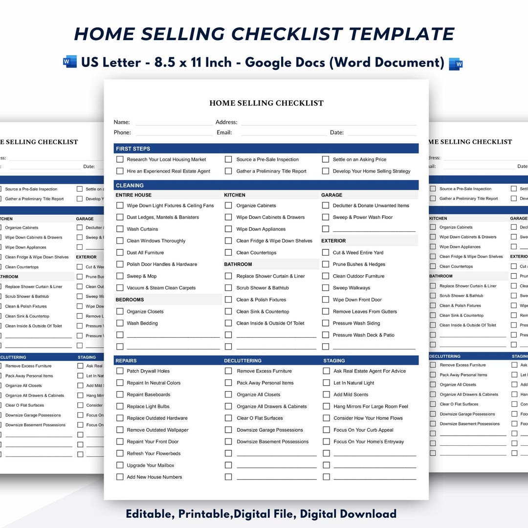 Home Selling Checklist Template, Google Docs (word Document) - Etsy
