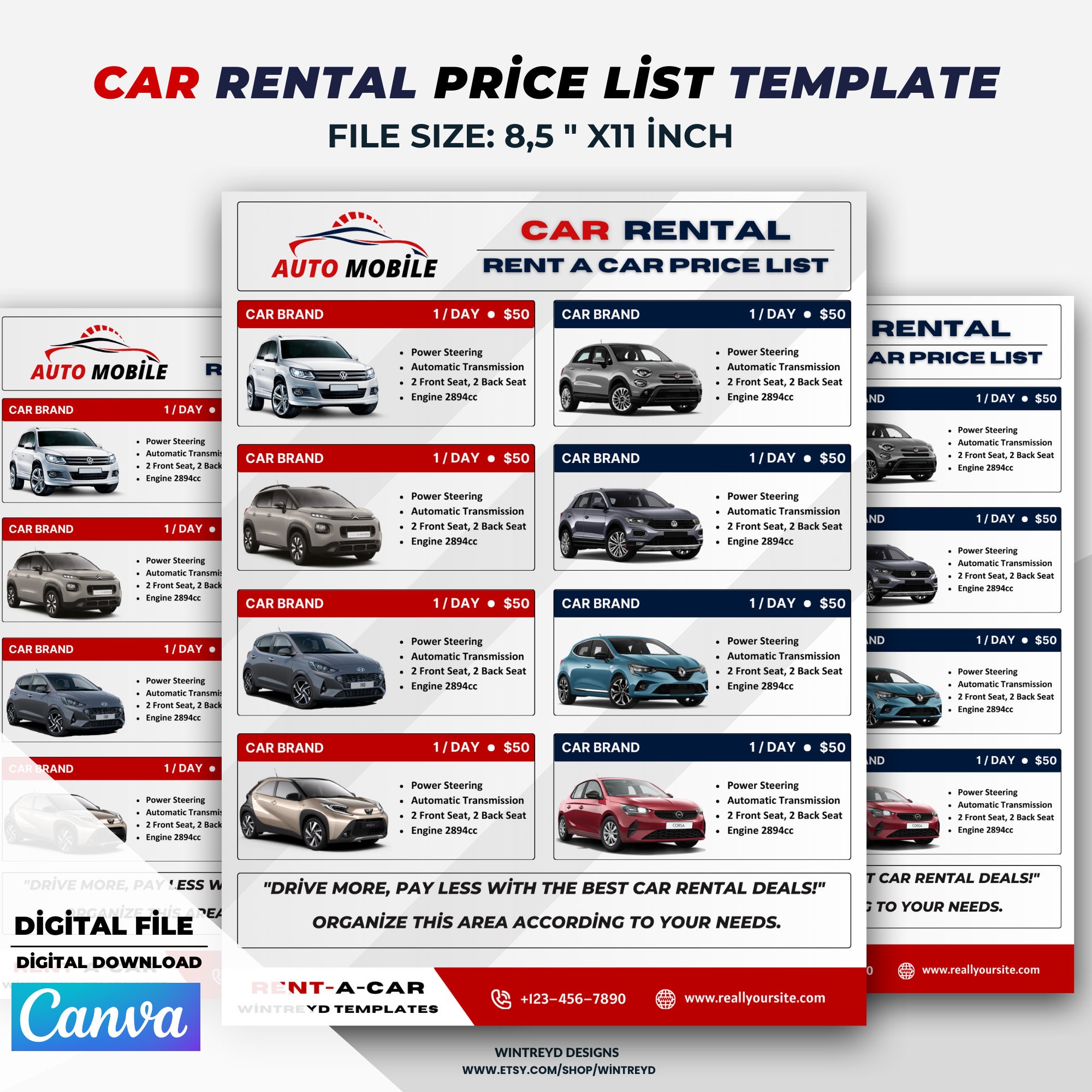 Car Rental Price List Template, Rent-a-car Price List Template - Etsy