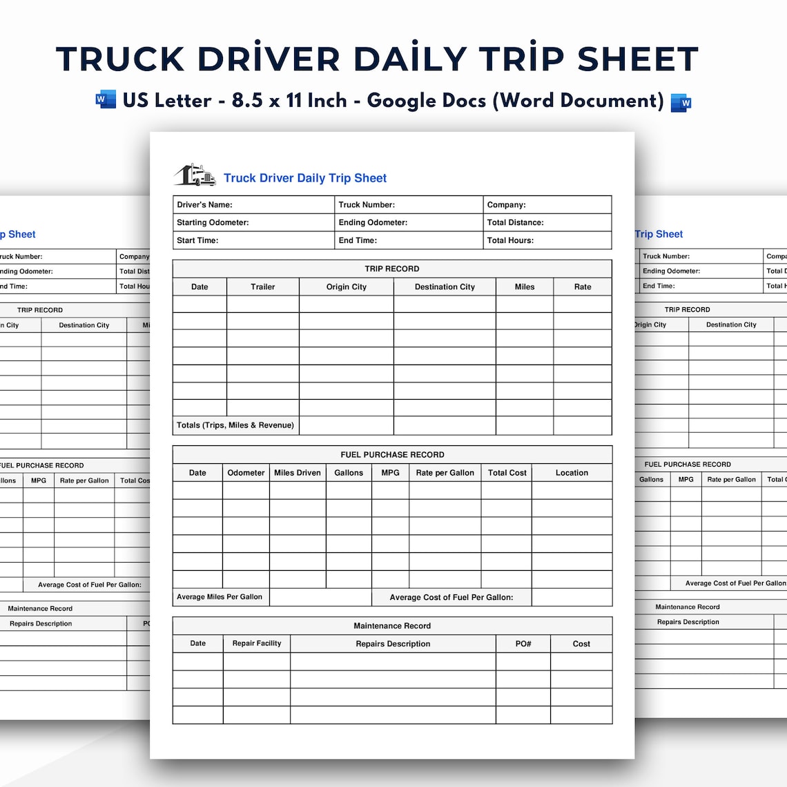 Truck Driver Daily Trip Sheet Template - Digital Download - Etsy