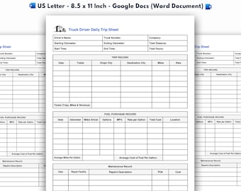 Truck Driver Trip Sheet - Etsy
