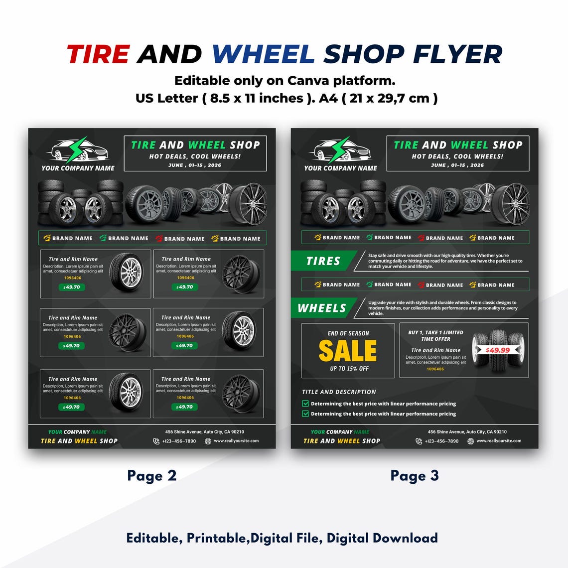 Tire and Wheel Shop Flyer Template, Editable & Printable Design - Etsy