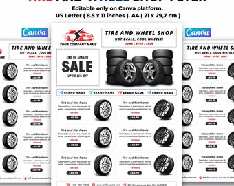 Tire and Wheel Shop Flyer Template, Editable & Printable Design, Tire ...