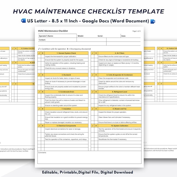 Hvac Service Report - Etsy