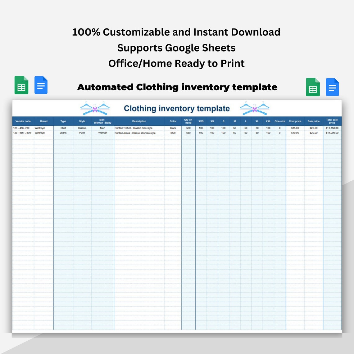 Clothing Inventory Template, Clothing Store Inventory Templates, Google ...
