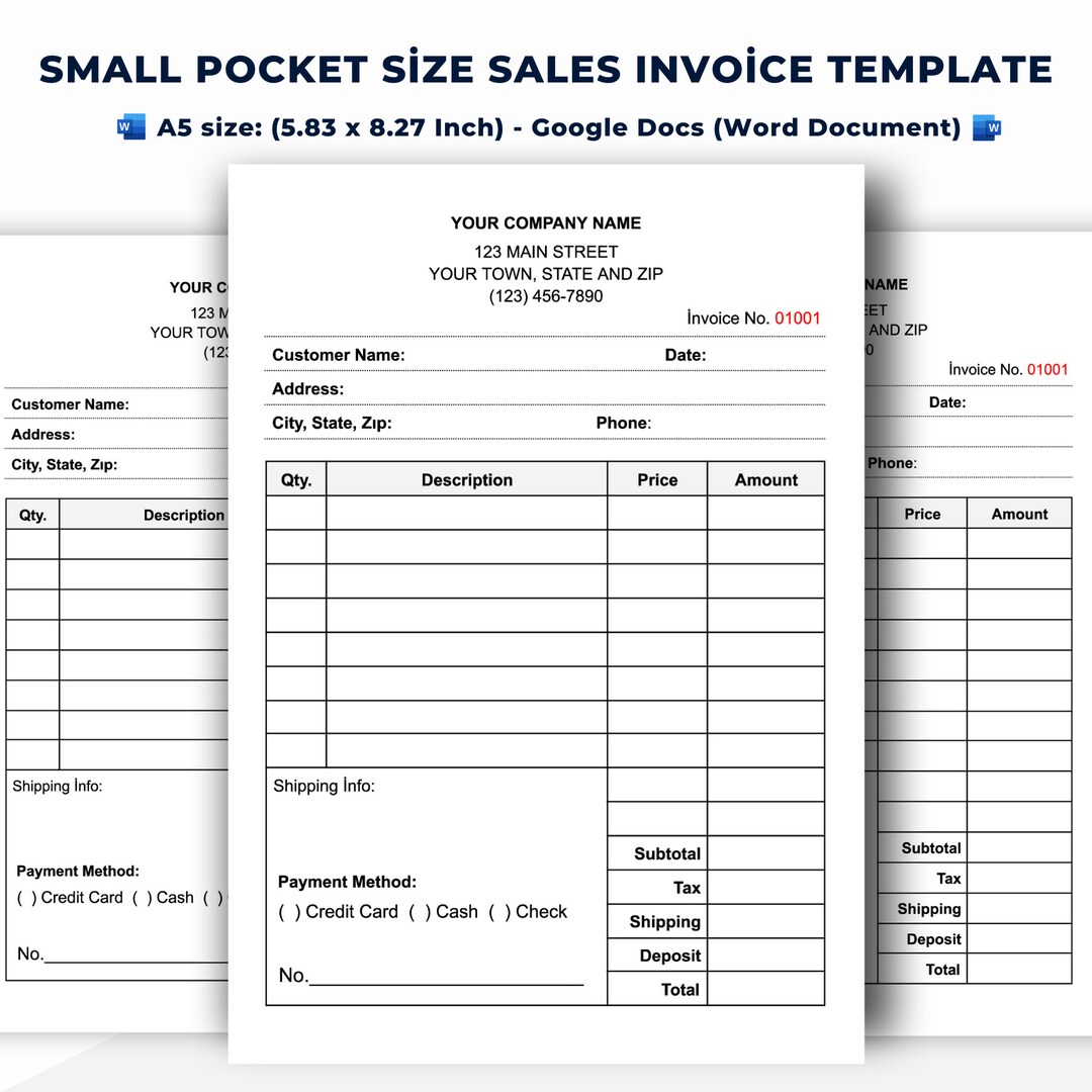 Small Pocket Size Sales Invoice Template, Small Size İnvoice Template ...