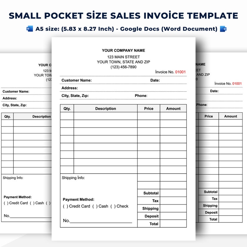 Small Pocket Size Sales Invoice Template, Small Size İnvoice Template ...