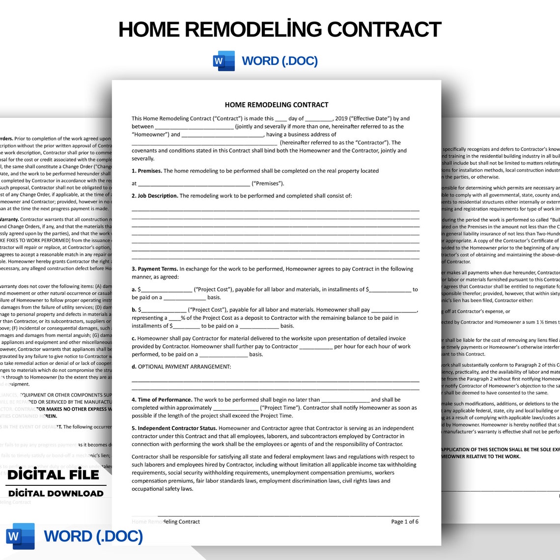 Home Remodeling Contract Template, Editable Remodeling Agreement for ...