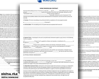Editable Agreement for Bathroom Remodel, Professional Renovation ...