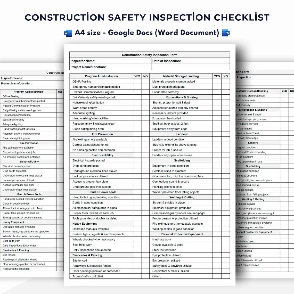 Construction Safety Inspection Form - Workplace Safety Checklist - Etsy