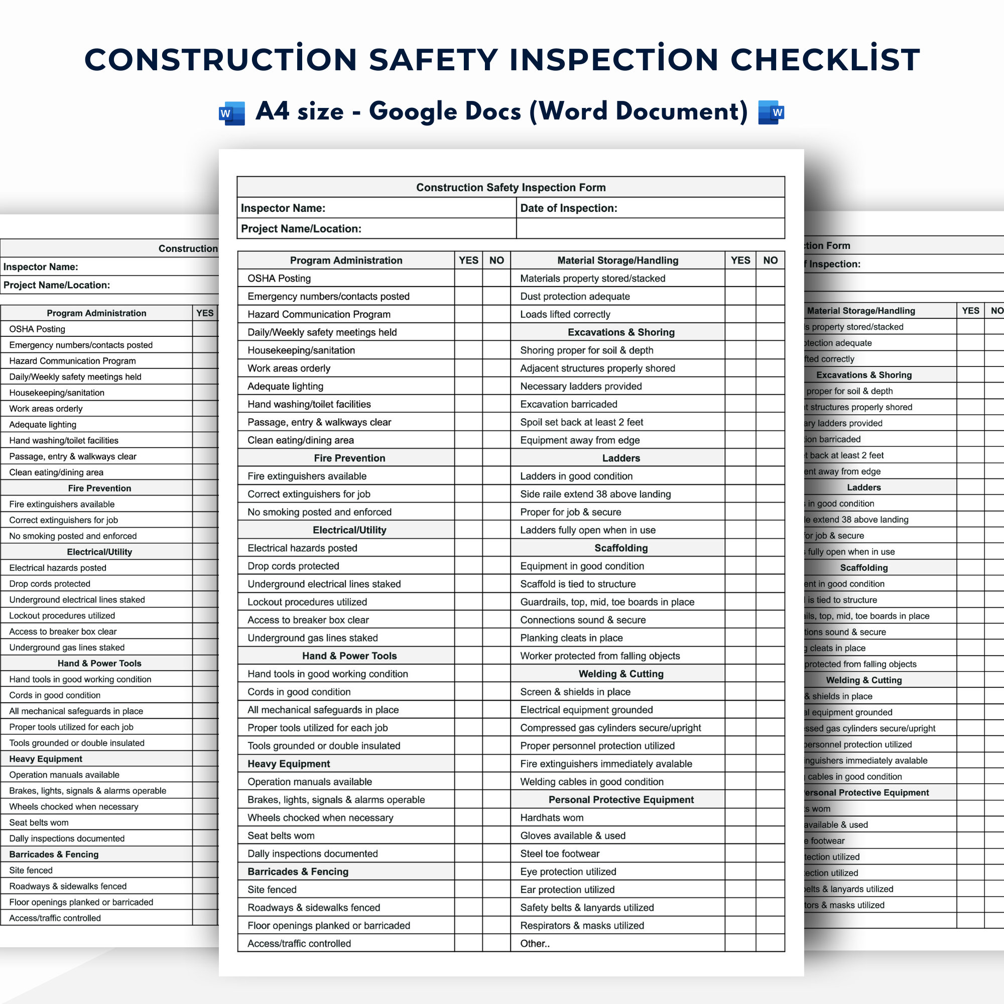 Construction Safety Inspection Form - Workplace Safety Checklist - Etsy