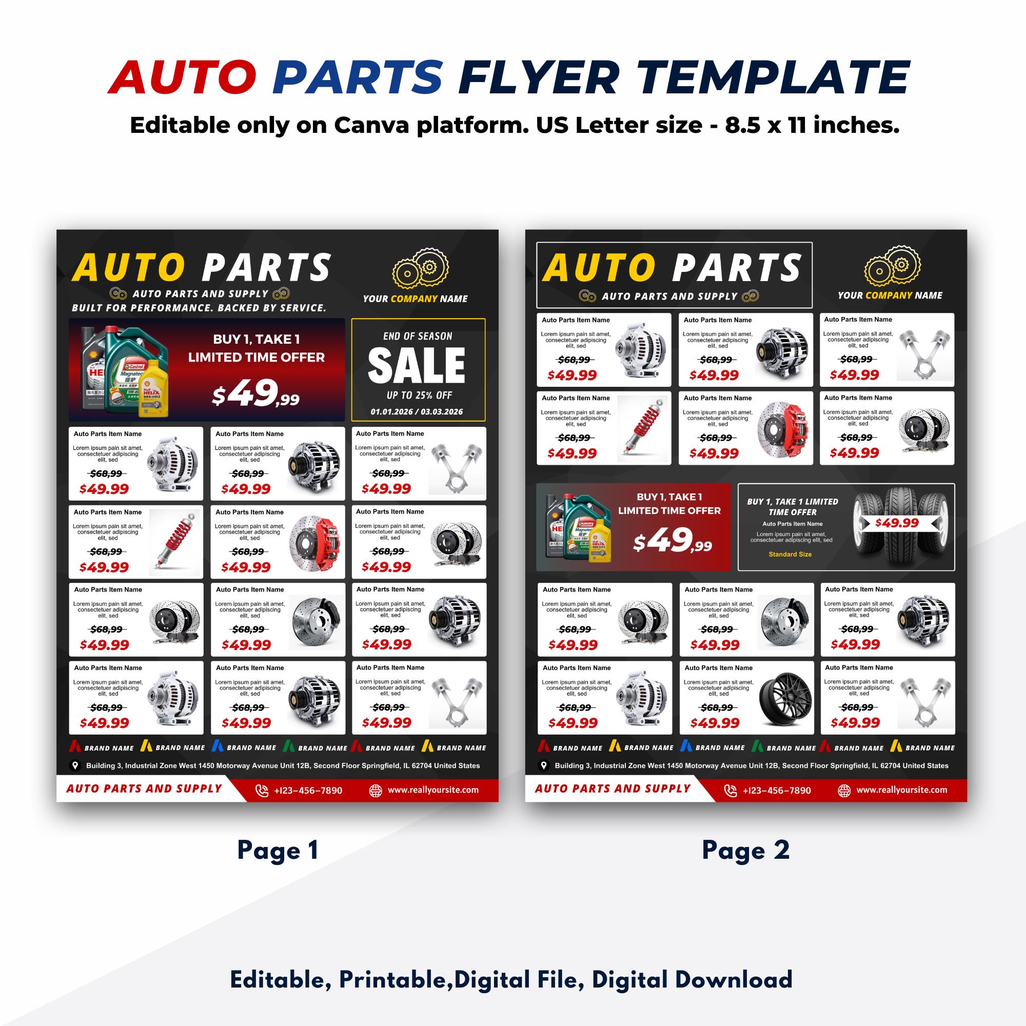 Auto Parts Flyer Template, Car Accessories Promotion, Editable ...