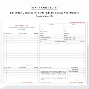 Auto Repair Work Order Template, Google Docs (word Document) - Etsy ...