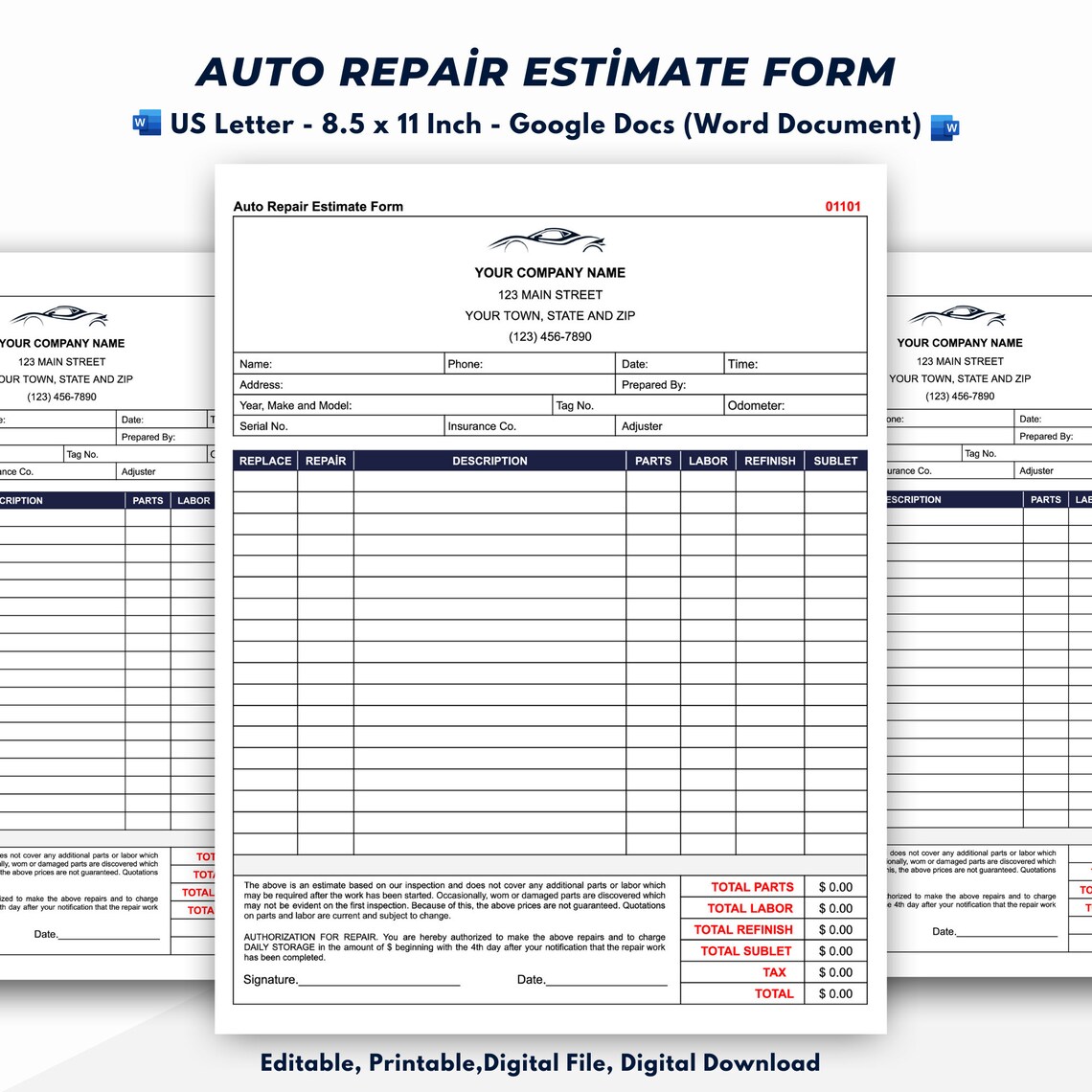 Auto Repair Estimate Form, Car Repair Estimate Form Template, Google ...