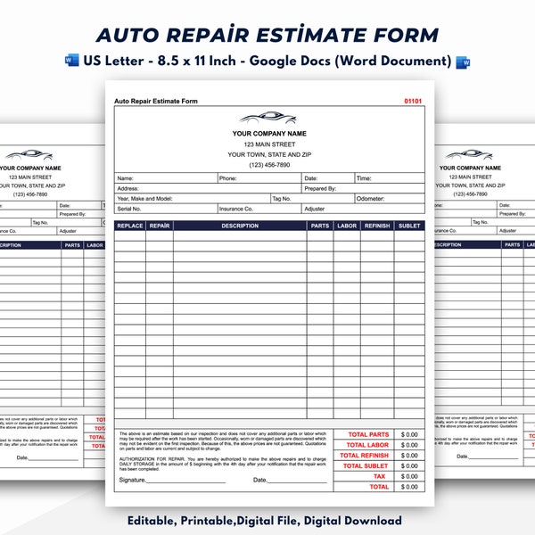 Printable Truck Repair Order Form - Etsy