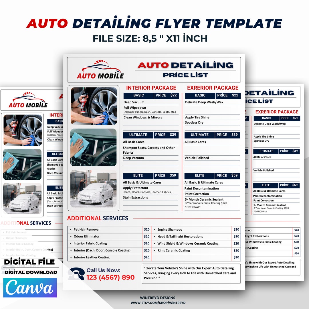 Auto Detailing Flyer, Car Detailing Price List Flyer Template - Etsy