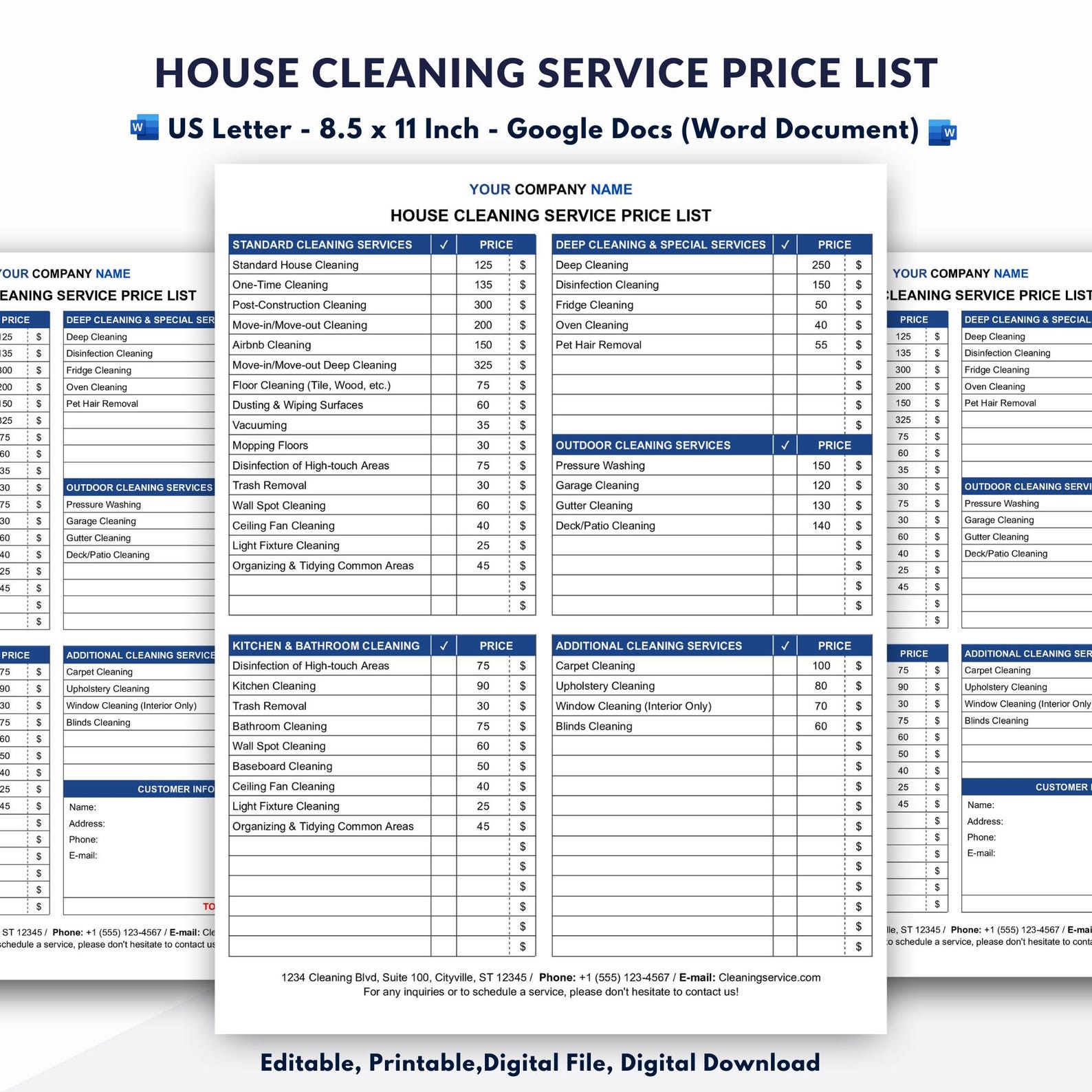 House Cleaning Service Price List Template, Cleaning Service Price List ...
