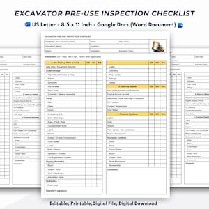 Excavator Pre-use Inspection Checklist Template (google Docs/word ...